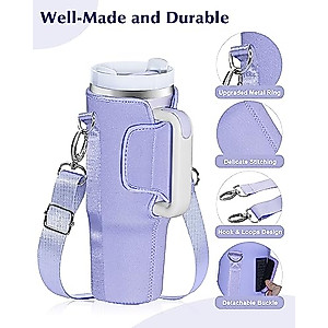 OriJoy Water Bottle Carrier Bag Holder for Stanley 40/30 Oz Tumbler Cup Accessories, Neoprene Pouch Sleeve with Adjustable Crossbody Strap, Purple