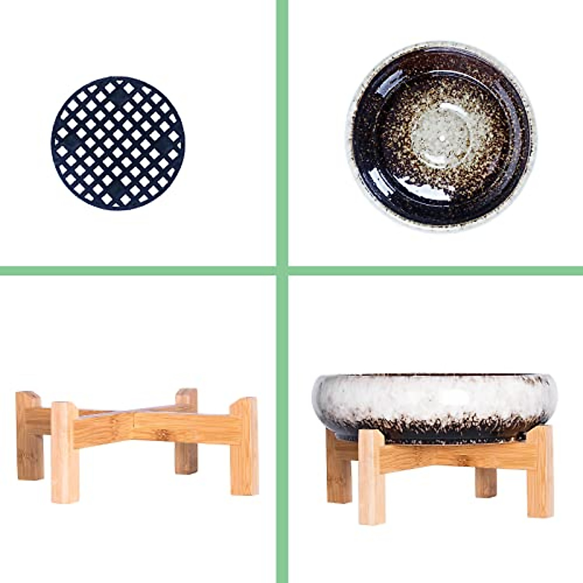 ARTKETTY Succulent Planters - Ceramic Succulent Pots with Drainage, 10 Inch Large Shallow Bonsai Pot with Stand Decorative Garden Cactus Flower Planter Container Bowl for Desk or Windowsill