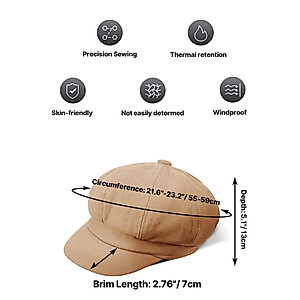 3 Pieces Newsboy Cap Adjustable Visor Beret Soft 8 Panel Vintage Cabbie Hat Octagonal Cap (Light Grey, Camel, Black)