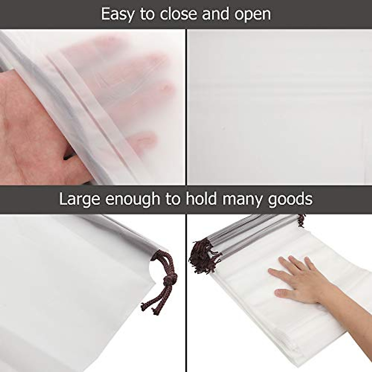 150Pack Clear Drawstring Bags 12 x 16 inch, Clear Plastic Travel Bags with Double Cotton Drawstrings, Travel Garments Shoe Organizing Storage Plastic Bags, Gift Wrapping, Wedding Favor Bags