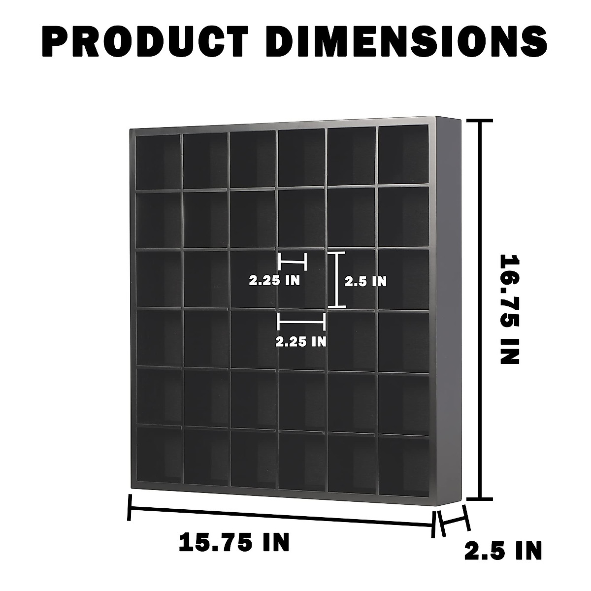Black Shot Glass Display Case 36 Slots Minifigures Thimble Collection Display Rack 17.25" H X x 15.75" W - No Door (for All Short Shot Glasses)