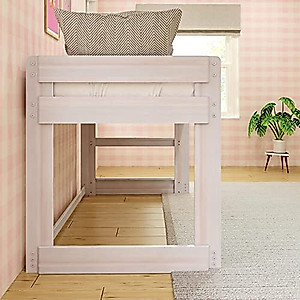 Max & Lily Modern Farmhouse Low Loft Bed, Twin Bed Frame For Kids, White Wash