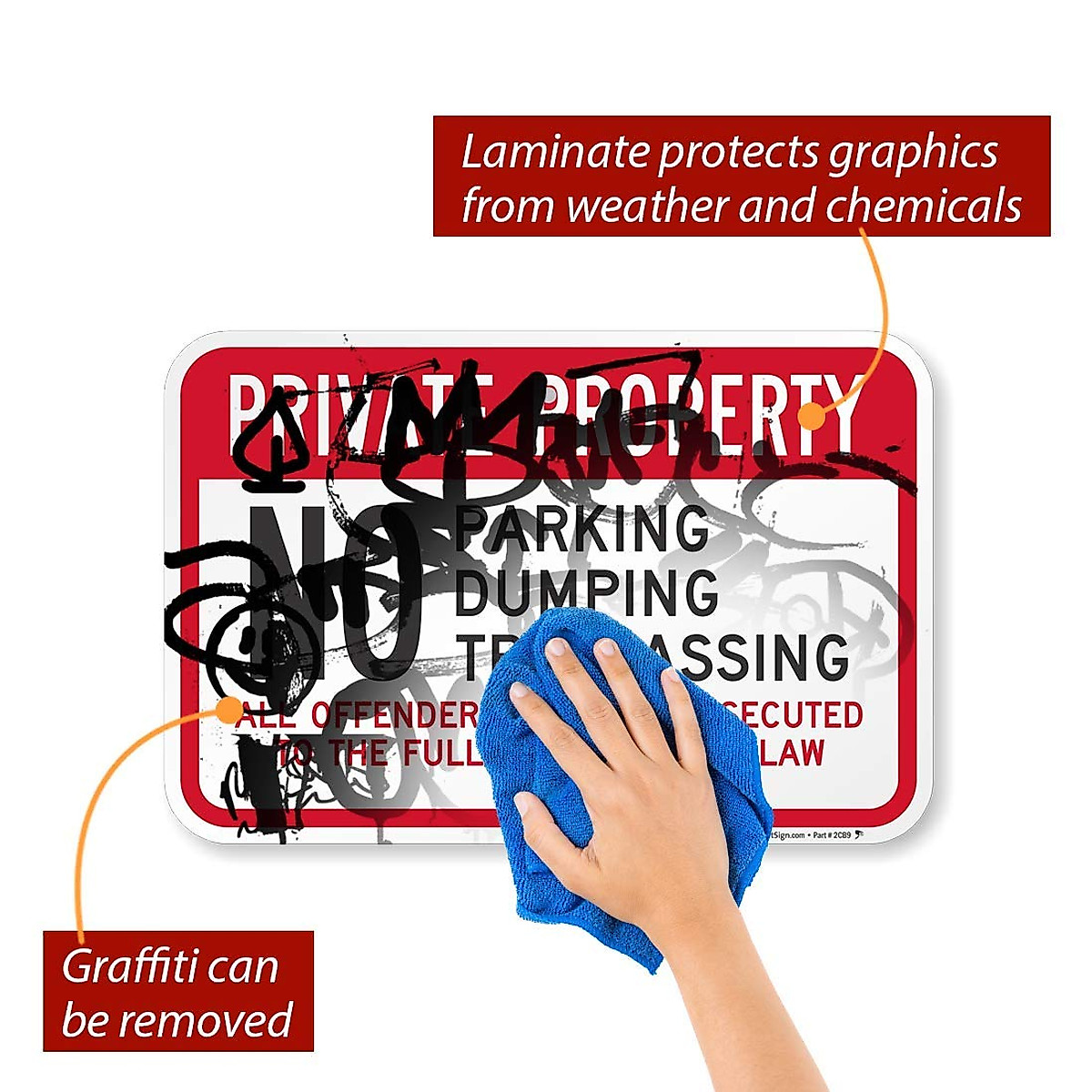 SmartSign-K-7477-AL "Private Property - No Parking, Dumping, Trespassing - Offenders Prosecuted" Sign | 12" x 18" Aluminum