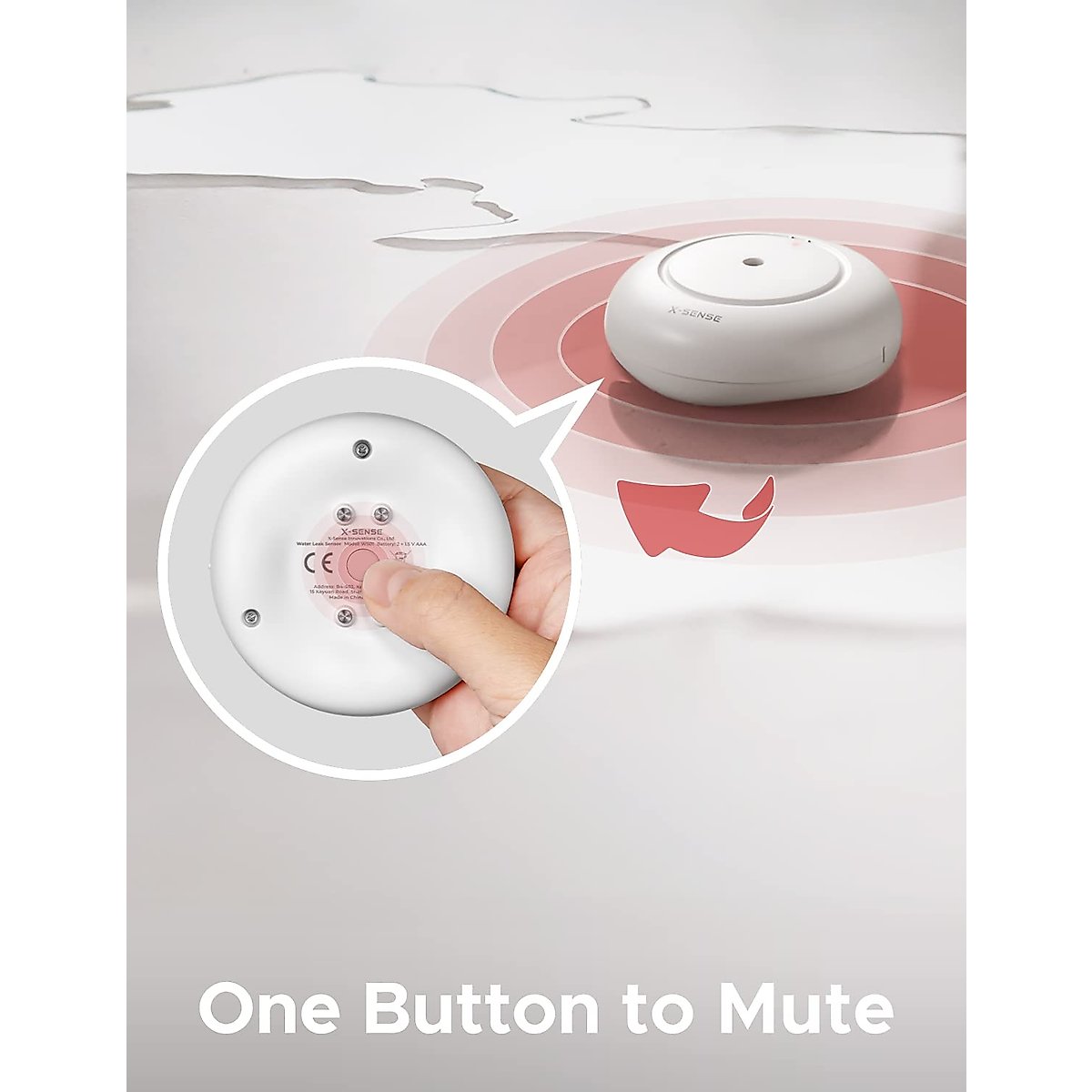 X-Sense Water Leak Detector, Water Sensor Alarm, Mini Water Detector Alarm with 110 dB Audio Alarm, Battery-Powered, Water Alarms for Basements, Sinks, Tanks, Pools, Model WS01