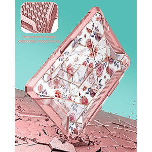 SURITCH for iPad 9th/8th/7th Generation Case 10.2-inch, Built in Screen Protector Pencil Holder Shockproof Rugged Full Body Protection Case with Kickstand for iPad 2021/2020/2019 - Rose Marble