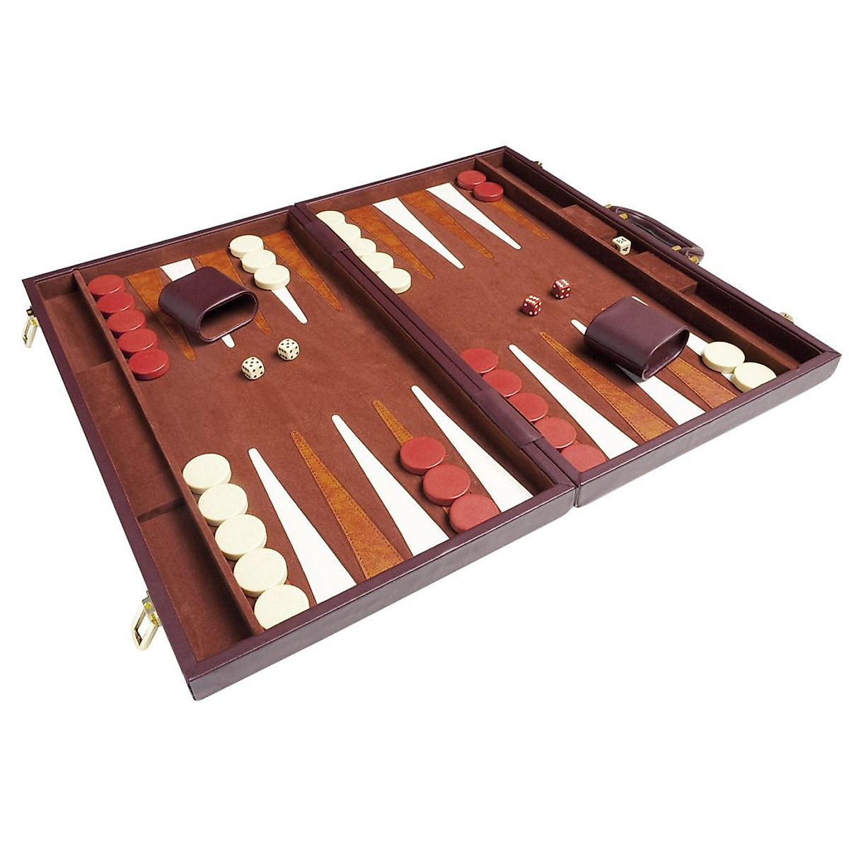 21-inch Backgammon Set - Brown Board and Playing Surface - White and Light Brown Points