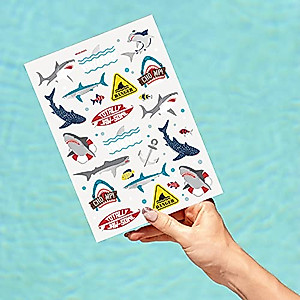 xo, Fetti Shark Temporary Tattoos - 38 Metallic Styles | Underwater Sea Creature, Ocean Animal Birthday Party Supplies, Summer, Totally Jawsome, Arts and Crafts