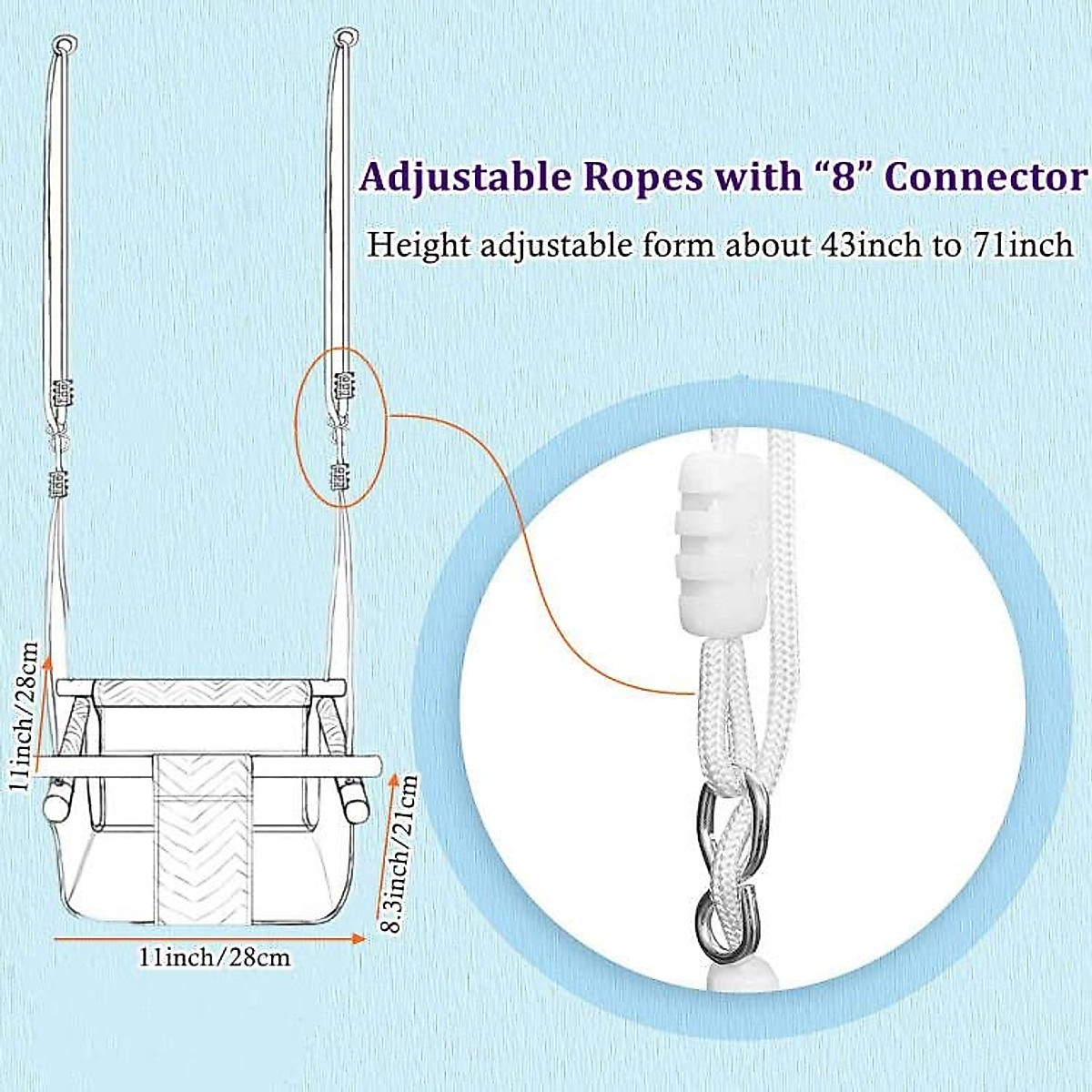 Baby Swing Seat, Canvas Hanging Swing Seat with Safety Belt, for Baby, Toddler, Infant, Tree Swing, Playground, Indoor & Outdoor Hammock Swing, Dark Gray with Lace