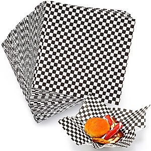 200 Sheets Wax Deli Paper Sheets for Food 12 x 12 inch Checkered Dry Waxed Deli Paper Sheet for Sandwich Paper Liner, Food Basket Liners, Food Wrapping, Black-White