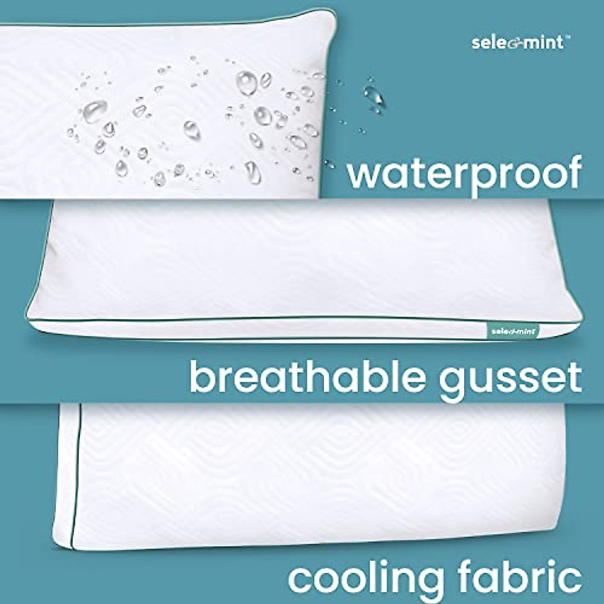 SenCool Waterproof Pillow Protector, King Size 20 x 36 inch, Hotel Quality, Premium Cooling Fabric with Breathable Gusset, Zippered Pillow Cases, Noiseless Pillow Encasement, Soft Smooth Pillow Cover