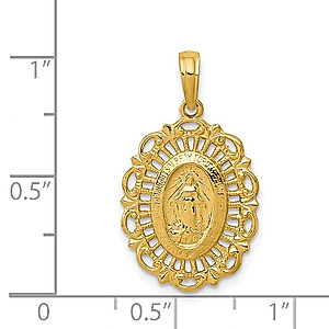 Diamond2Deal 14k Yellow Gold Oval Miraculous Medal Pendant 26 mm Length Fine Jewelry for Women (L- 26.2 mm, W- 15.6 mm)