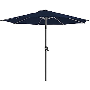 BLUU 10 FT Aluminum Outdoor Patio Umbrella, 5-YEAR Fade-Resistant Outdoor Market Table Umbrella with Push Button Tilt, for Pool, Deck, Garden and Lawn (Navy Blue)