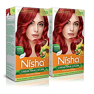 Nisha cream hair color Fashion Highlights And Rich Bright Long-Lasting Colour Flame Red Pack of 2