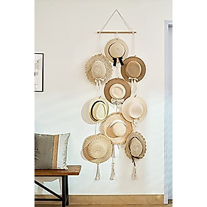 Mkono Hat Rack Hat Hangers for Wall Boho Caps Storage Display Organizer and Straw Sun Hat Womens Beach Hat with Decorative Tassels