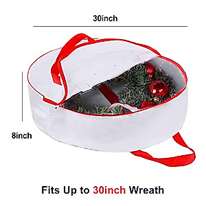 TQS 30" Christmas Garland Ornaments Wreath Storage Bag - Christmas Large Wreath Storage Container - Reinforced Wide Heavy Duty Handle and Double Sleek Zipper -Protect Your Party Decorations - White