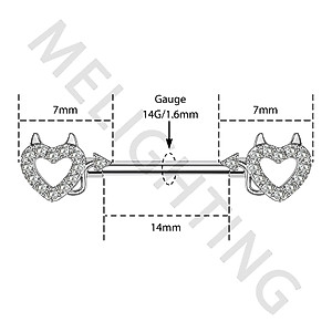 Melighting Devil Nipple Rings 14G Surgical Steel 316L Heart Shape Nipple Barbell CZ Nipple Piercing Jewelry for Women Men Body Piercing Jewelry