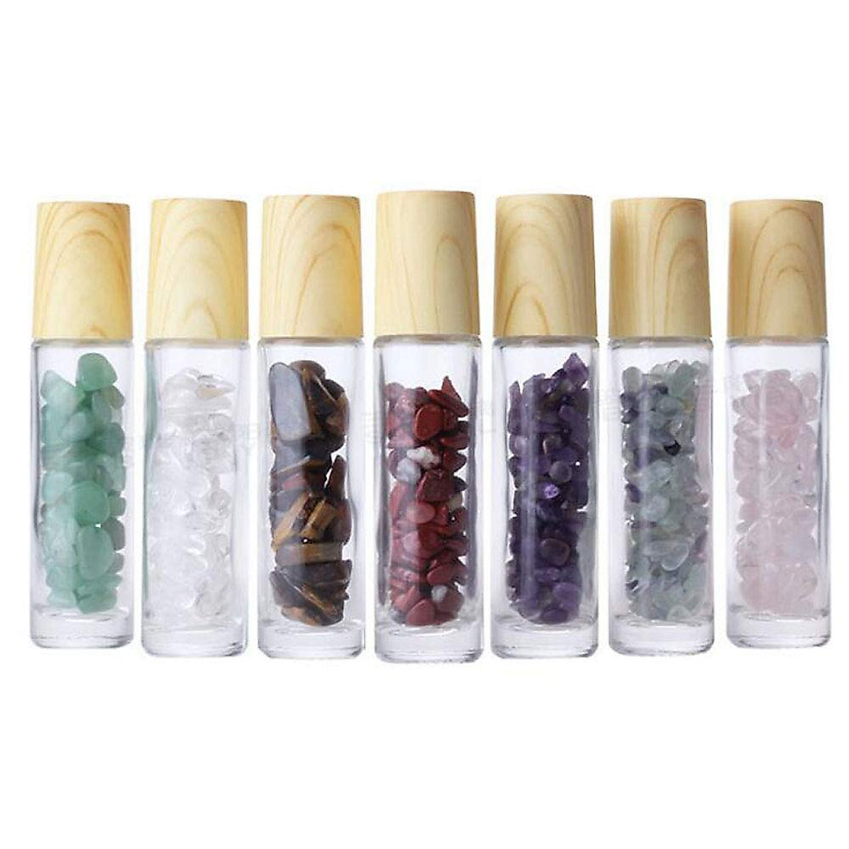 Glass Roller Bottle With Gemstone Roller Balls,10ml Roll On Bottles Essential Oil Roller Bottles Travel Sample Bottles With Crystal Chips Inside For Oil Perfume 10 Pcs