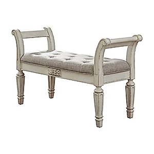 Signature Design by Ashley Realyn French Country Upholstered Tufted Accent Bench, Antique White