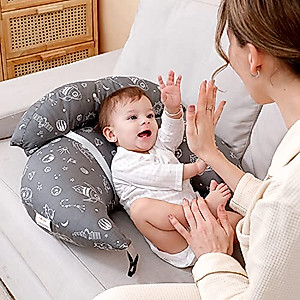 Insugar Nursing Pillow for Breastfeeding, Plus Size Shredded Memory Foam Breastfeeding Pillows for Mom and Baby, More Support with Fence Protection, Adjustable Waist Strap, Removable Cotton Cover