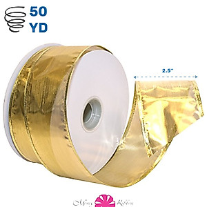 Morex Ribbon 7417.40/50 Morex Gleam 2.5" X 50 YD Wired Ribbon for Gift Wrapping, Gold, Flower Bouquet Ribbons for Crafts, Valentines, Baby Showers, Graduation Baskets, and Wedding Decorations