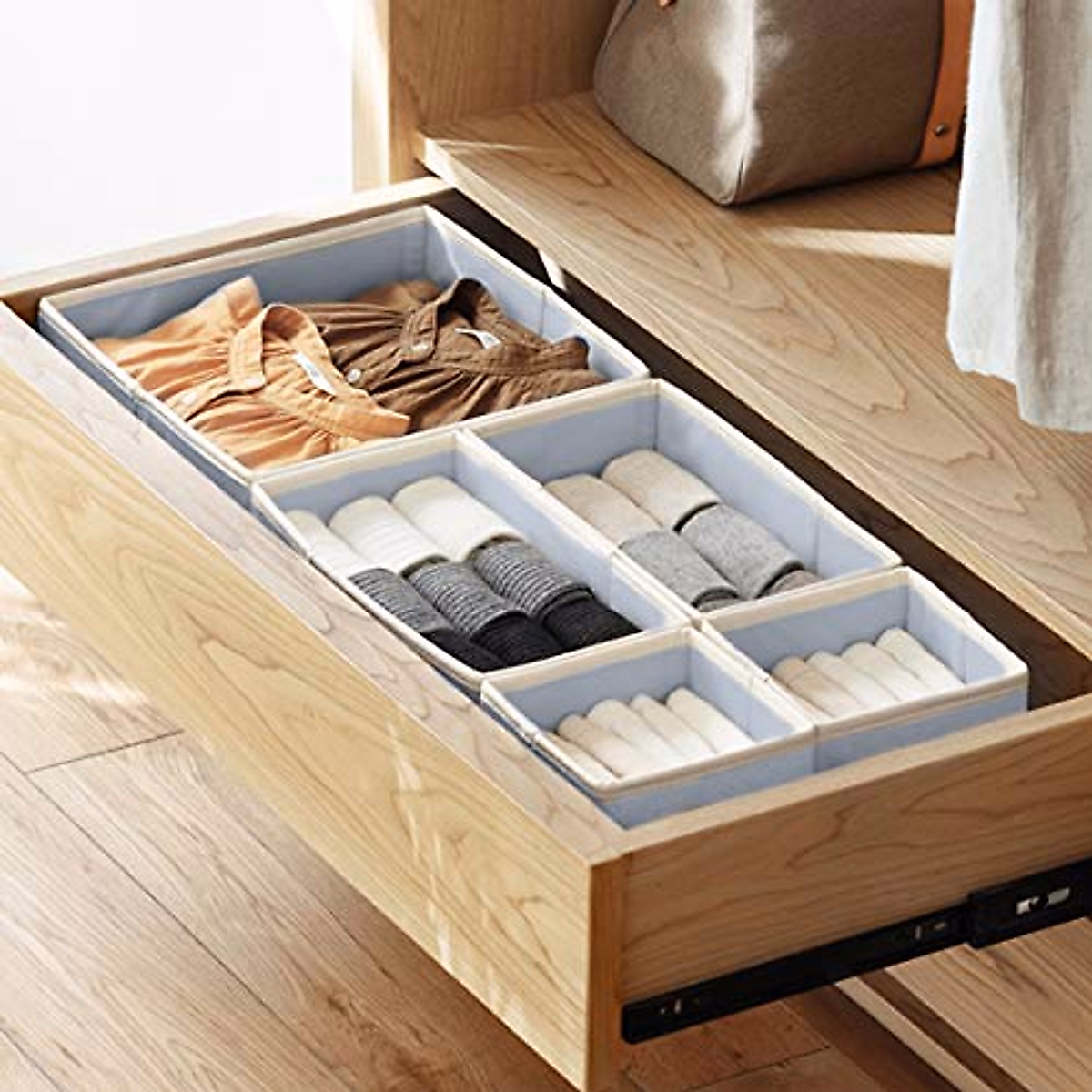 LadyRosian 12 Pack Foldable Drawer Organizers, Storage Boxes, Closet Dresser Drawer Organizer Dividers Fabric Containers Basket Bins for Underwear Bras Panties Ties Socks Baby Cloth (Grey)
