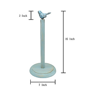 Bird Design Wood Paper Towel Holder Stand Up Paper Towel Holder, Easy One-Handed Tear Kitchen Paper Towel Dispenser with Weighted Base for Standard Paper Towel Rolls - Turquoise