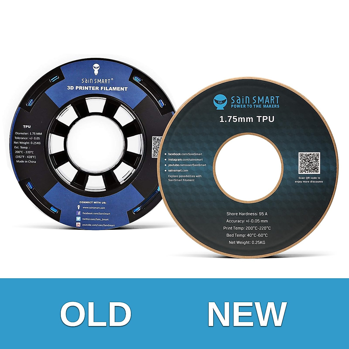 SainSmart - TPU-BLU-0.25KG1.75 SAINSMART 1.75mm 250g Flexible TPU 3D Printing Filament, Dimensional Accuracy +/- 0.05 mm (Blue)