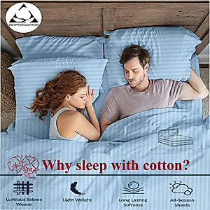 400 Thread Count 100% Egyptian Cotton Sheet Set - Queen Size Sheets Set - 12 inch Deep Pocket of Fitted Sheet - 4 Piece Sheet Set (Sky Blue Stripe - Queen 12 inch Deep Pocket Sheets)