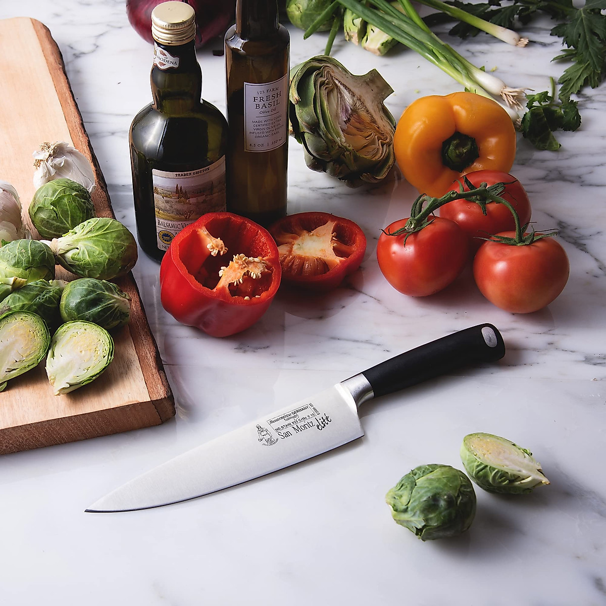 Messermeister San Moritz Elite 8” Stealth Chef’s Knife - Fine German Steel Alloy Blade - Rust Resistant & Easy to Maintain