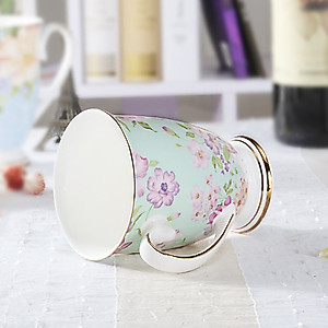 AWHOME Royal Fine Bone China Coffee Mug Assorted colors Tea Cup 11 oz (1, Green)