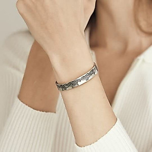 oos The Day I Lost You Memorial Bracelet, Personalized Stainless Steel Wave Engraved Cuff Memorial Bracelet, Remembrance Bangle Customized Memorial Cuff Jewelry Gifts (Silver)