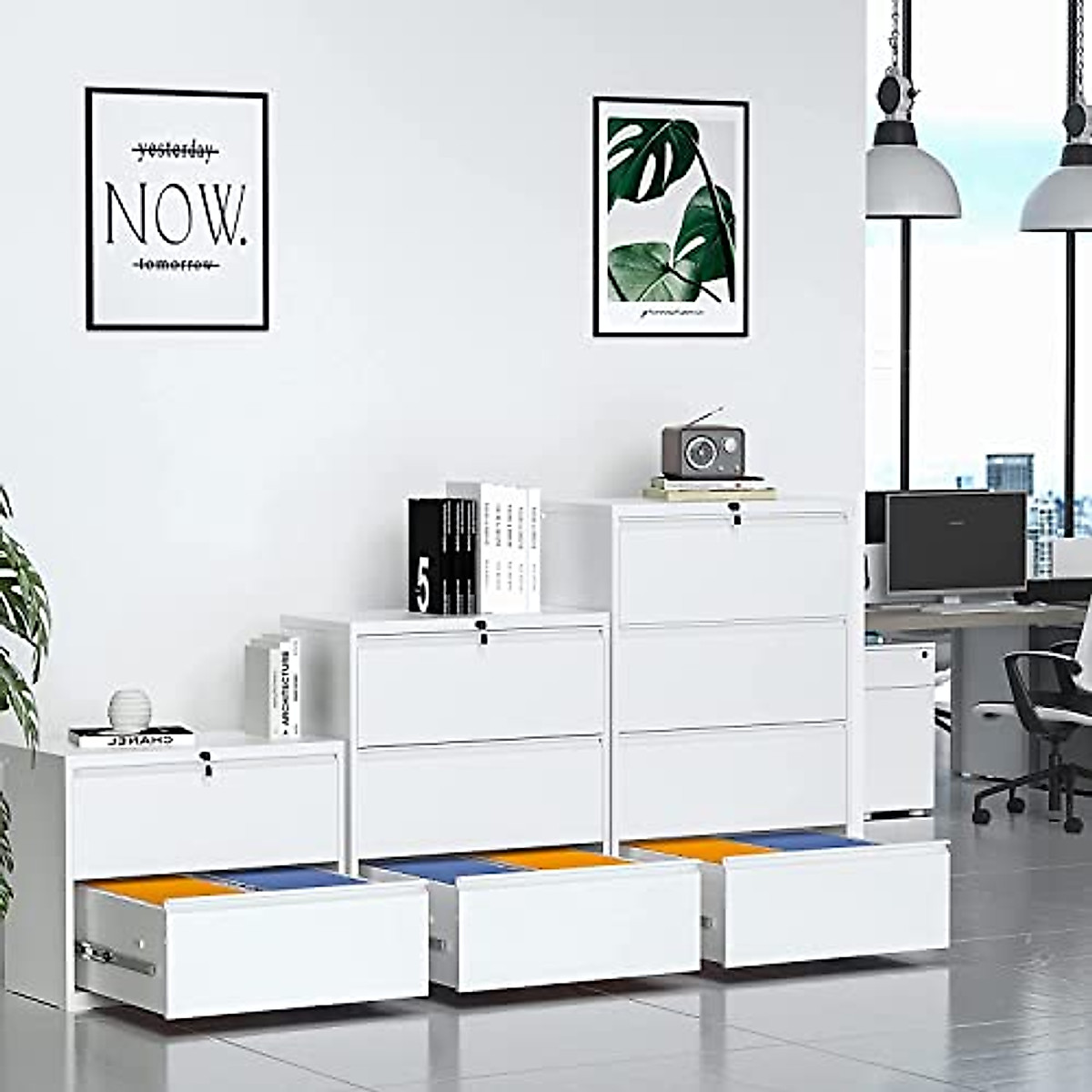 Aobabo 3 Drawer Metal Lateral File Cabinet with Lock,Steel Storage Lateral Filing Cabinet with Letter/Legal Size for Home Office,Anti-tilt Structure,Assembly Required (White 3Drawer)…