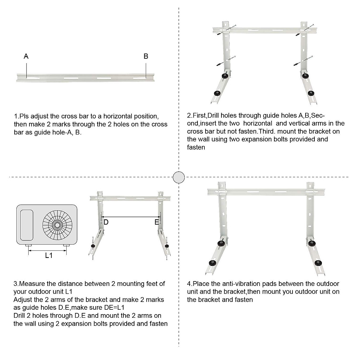 AC Parts Mini Split Air Conditioner Bracket, Wall Mounting Support Brackets for 9000 BTU - 36000 BTU Ductless AC Condenser Units,Support up to 440lbs, Heavy Duty