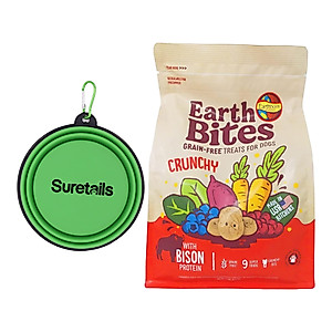 Suretails Earthborn Holistic Dry Dog Food, 32 Ounces, Bison Protein, Grain-Free Dog Treats Bundle with Silicon Pet Bowl - Includes Rope Toy & Animal Facts Booklet Dog Buiscuits [Pack of 1]