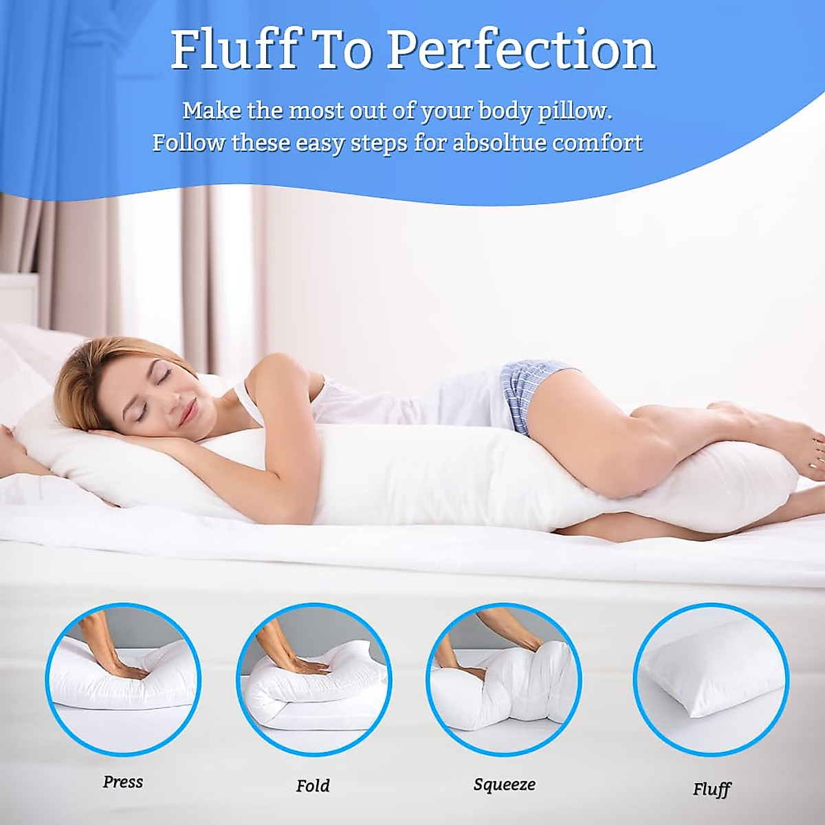 DreamField Linen Bamboo Full Body Pillow for Adults - Cooling Shredded Memory Foam Long Pillow for Sleeping, Removable and Washable Hypoallergenic Bamboo Pillow Cover with Zipper