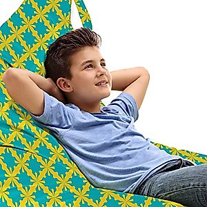 Ambesonne Victorian Lounger Chair Bag, Bicolored Modern Damask Design of Rococo Retro Effect Pattern, High Capacity Storage with Handle Container, Lounger Size, Turquoise and Earth Yellow