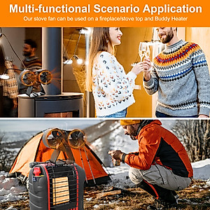S USECRET Upgrade 12-Blade Fireplace Fan Heat Powered Wood Stove Fan for for Buddy Heater Wood/Log Burner, Better Efficient Heat Circulation, Increases 80% Warm Air