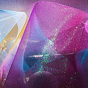 AUEAR, 2 Pack Total 60 Feet x 6inch Glitter Tulle Netting Rolls for Table Runner Chair Sash Bow Wedding Unicorn Party Pet Tutu Skirt Sewing Crafting Fabric Birthday Gift Ribbon (Rainbow Pack)