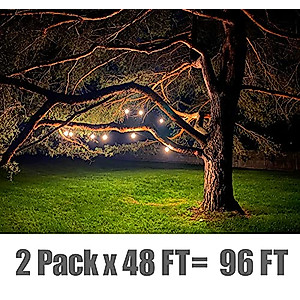 Magictec LED Shatterproof String Lights Commercial Grade with 15 Hanging Sockets 48 Ft Black Outdoor Weatherproof Cord Strand for Patio Garden Porch Backyard Bistro Gazebo Party Deck Yard, 2 Pack
