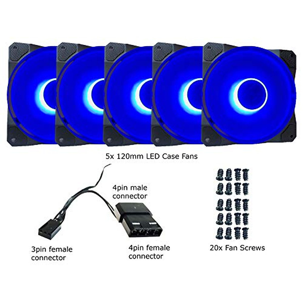 Apevia CO512L-BL Cosmos 120mm Blue LED Ultra Silent Case Fan w/ 16 LEDs & Anti-Vibration Rubber Pads (5 Pk)