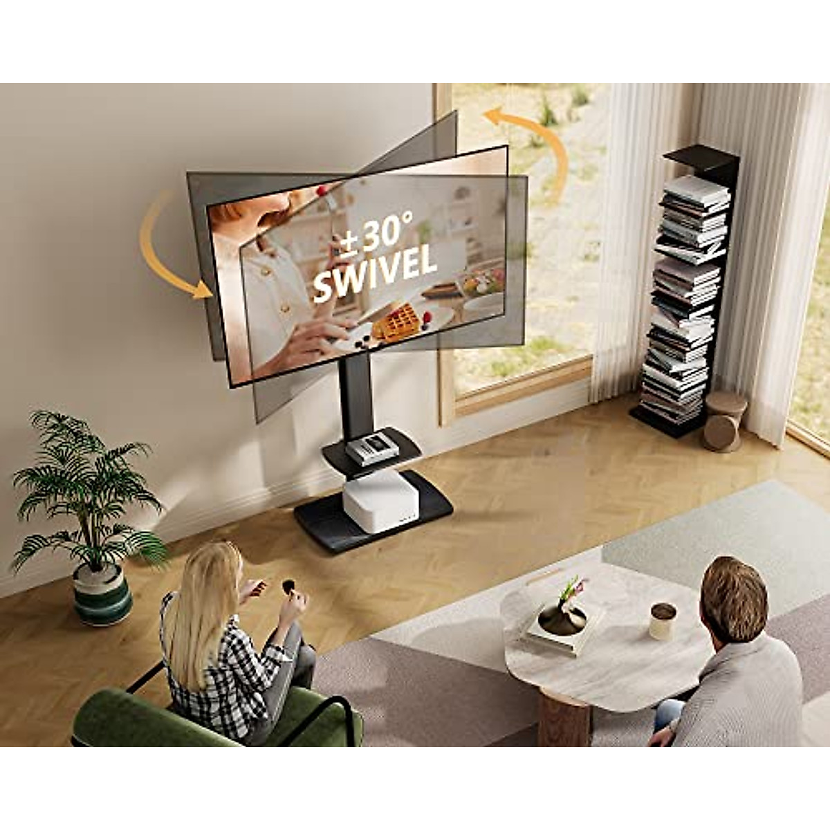 FITUEYES Floor TV Stand Tall Corner TV Stands for Most TVs up to 70 Inch Swivel TV Mount Stand with Height Adjustable Shelf Upgrade Sturdy Wood Base