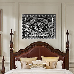 AEFPOYMXU Burning Sun Moon Tapestry Aesthetic Tapestry for Bedroom Black Light Wall Tapestry Boho UV Reactive Posters Wall Hanging Bedroom Living Room Hippie Tapestry(59 × 51 inch)