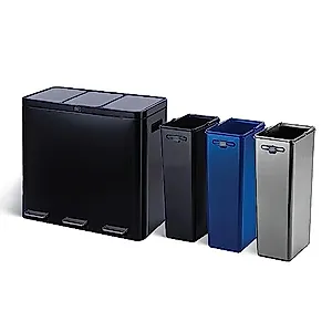 Home Zone Living 15.9 Gallon Kitchen Trash Can, Three Removable Liners for Recycling and Trash, Wide Stainless Steel Shape, Black (5.3 + 5.3 + 5.3 for 15.9 Gallon Total)