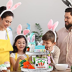 YOTNUS Easter Decorations - Easter Decor 7 PCS Tiered Tray Decor,Included Gnomes Plush, Wood Beads Garland, 2 Wooden Signs, 3 Carrots, Farmhouse Spring Table Decorations for Home(Tray Not Included)
