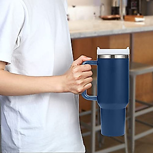 Buschun 40 oz Tumbler With Handle and Straw Lid Insulated Reusable Stainless Steel Water Bottle Travel Mug Iced Coffee Cup for Car and Home and Cold Beverages (Storm Blue)