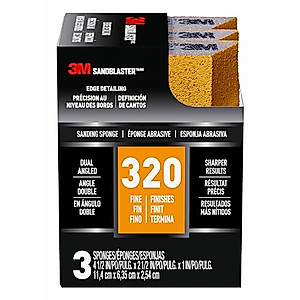 3M SandBlaster Dual Angle Sanding Sponge Gold, 4.5 in. x 2.5 in. x 1 in., 320 Grit, 3/Pack