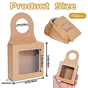 50 Count Wine Bottle Box with Window, Kraft Paper Wine Boxes for Gifts, Hanging Foldable Gift Boxes Bottle Hanger Favor Box for Decoration, Wine Box for Holding Candy Cookies (3.5 x 3.5 x 1.2 Inches)