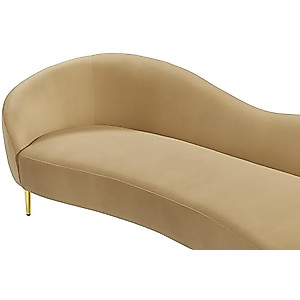 Meridian Furniture 659Camel-S Ritz Collection Modern | Contemporary Upholstered Sofa with Rich Camel Velvet, Gold Metal Legs, Curved Contemporary Design, 85.5" W x 31.75" D x 30.5" H, Camel