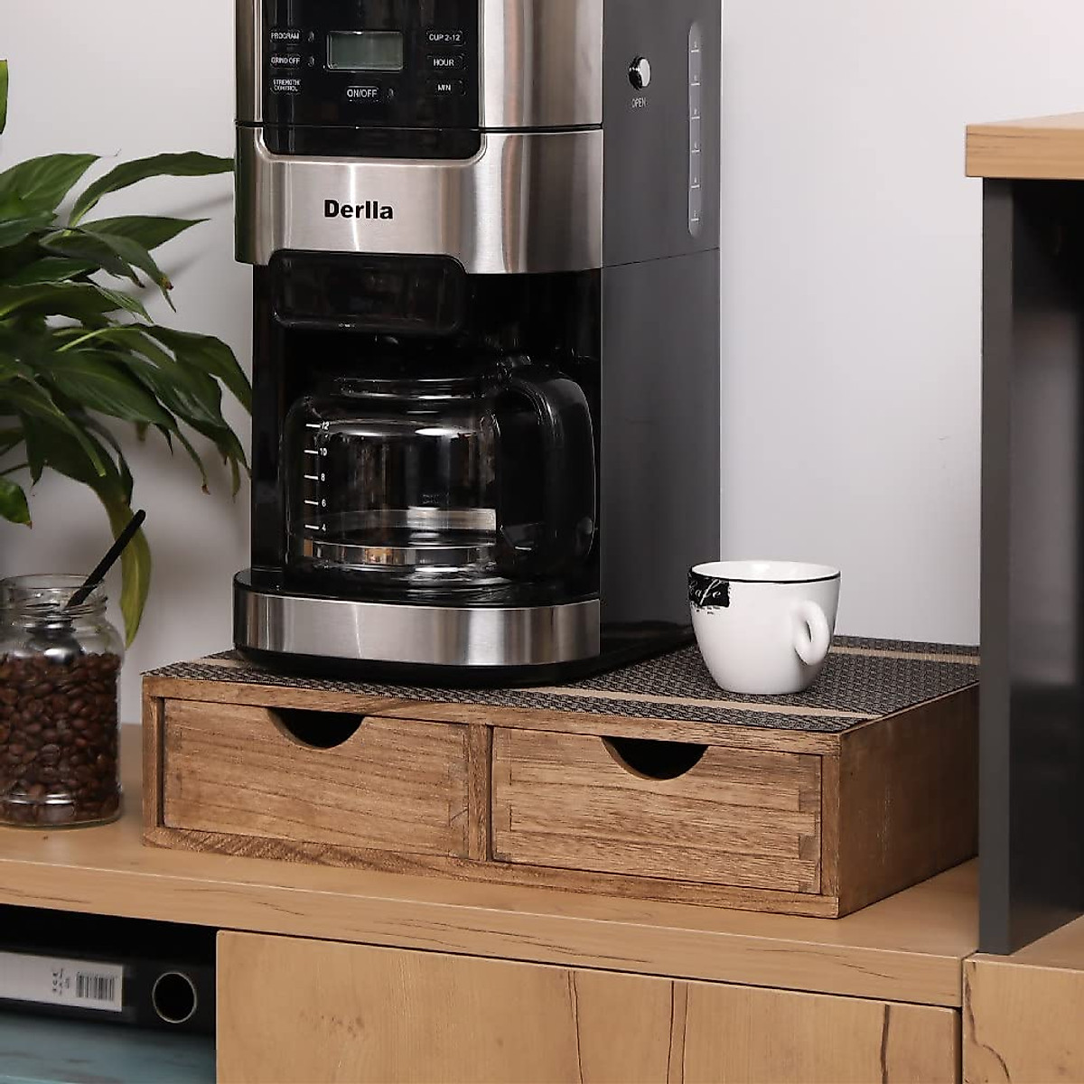 DDYURI Coffee Pods Storage Drawer Holder for Capsules - Multi Functional Desk Organizer Drawers For K-Cup Coffee Maker Brew - Kitchen Mini Wooden Box Chest Sideboard Counter Organization CF1D2C Dark