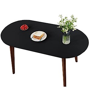NEWISHER Fitted Tablecloth Oval Elastic Edge Spandex Stretchable Table Top Cover for Dining Picnic Outdoor Camping Patio Black 48 x 68 inch